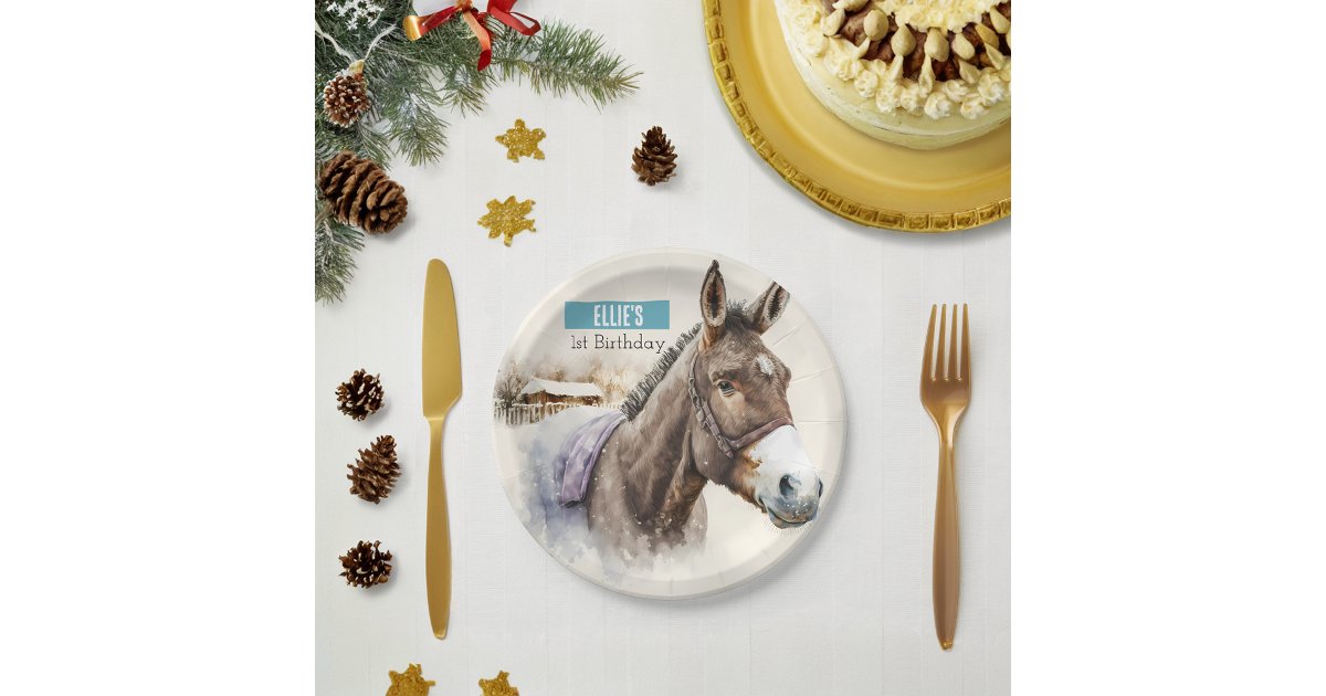 Winter vibes Donkey - Birthday Party - Paper Plates | Zazzle