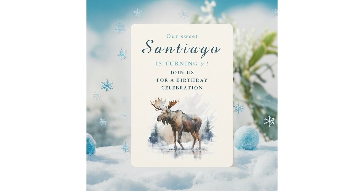 Winter vibes Moose - Birthday Invitation Card | Zazzle