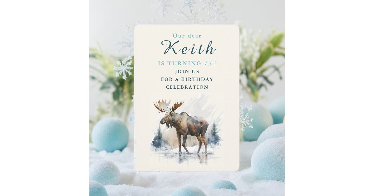 Winter vibes Moose - Birthday Invitation Card | Zazzle