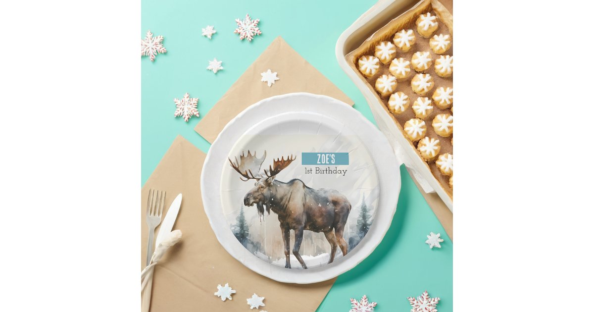 Winter vibes Moose - Birthday Party - Paper Plates | Zazzle