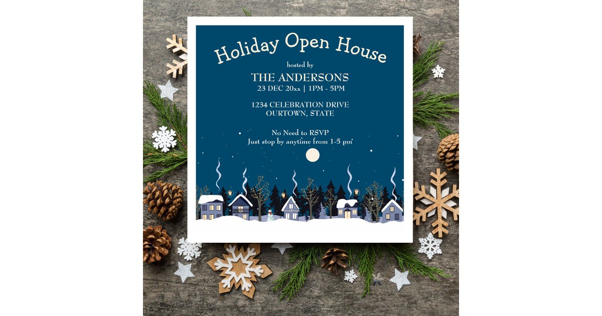 Winter village holiday open house party invitation | Zazzle