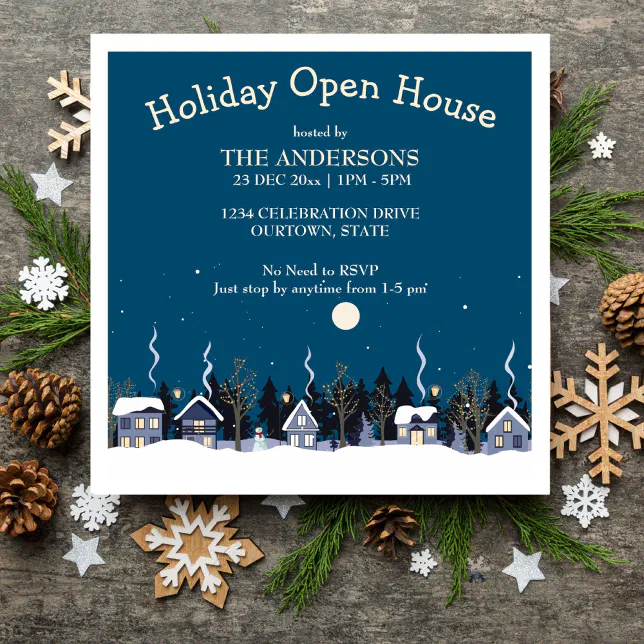 Winter village holiday open house party invitation | Zazzle