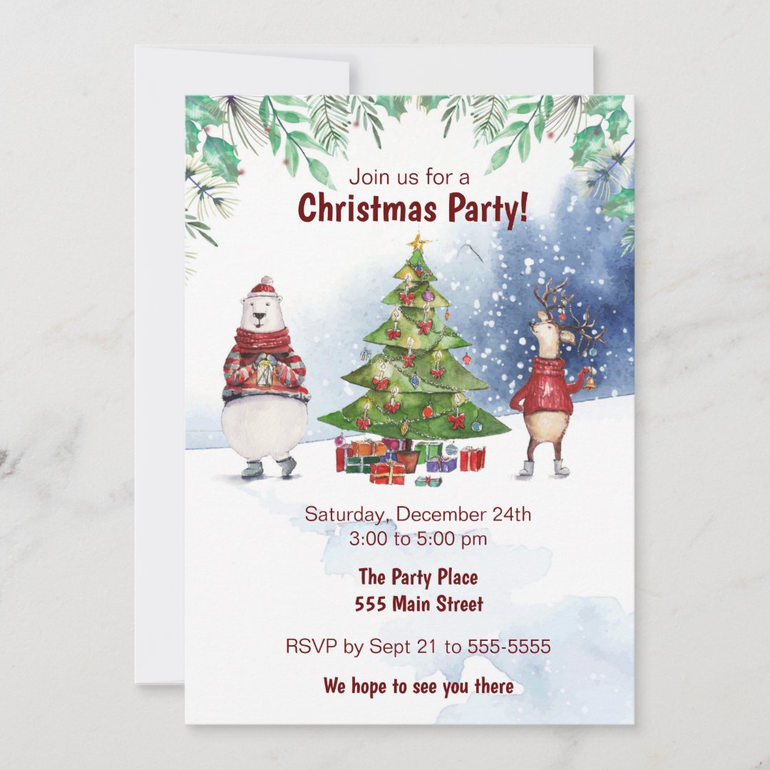 Winter watercolor christmas tree party invitation | Zazzle