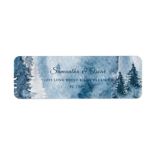 Winter Watercolor Forest & Navy Blue & White Label | Zazzle