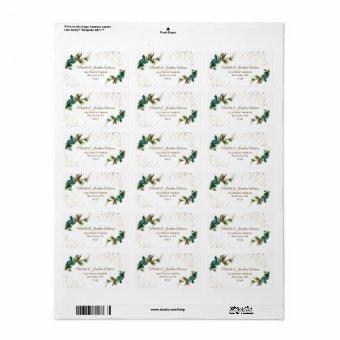 Winter Watercolor Pine Red Berries Holly Christmas Label | Zazzle