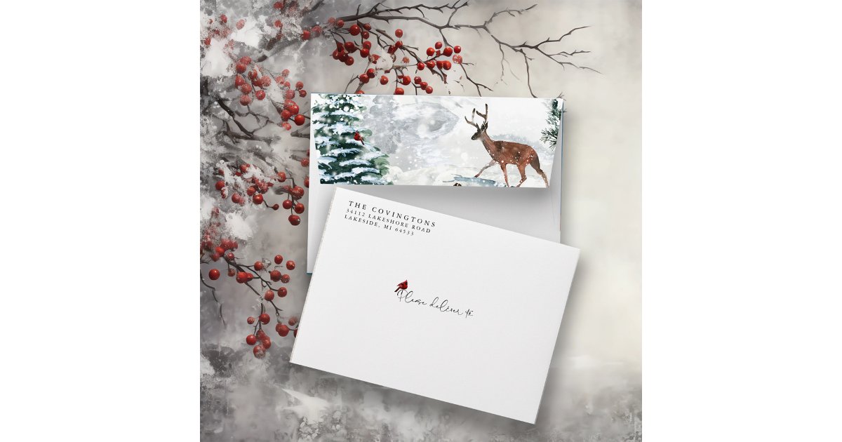 Winter Watercolor Snowy Christmas Scene Envelope | Zazzle