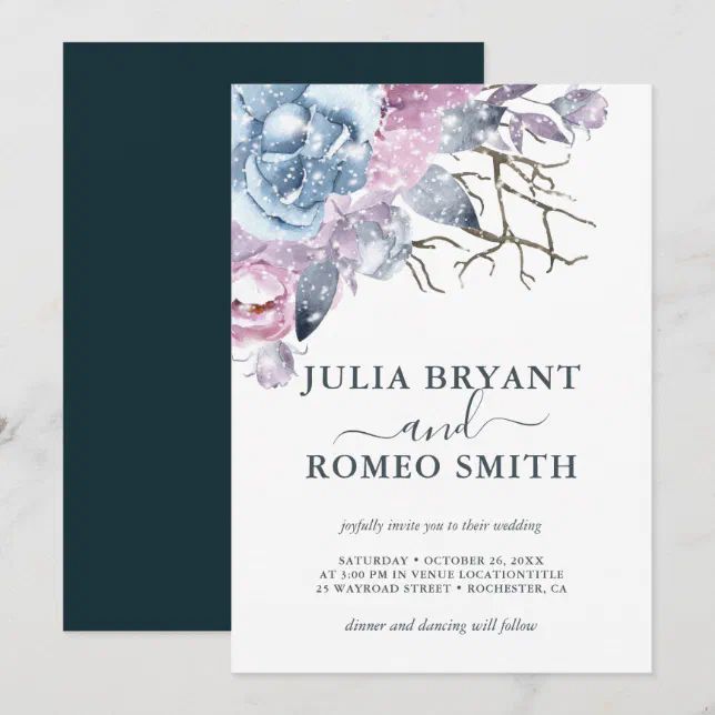 Winter Wedding Floral Snow Invitation | Zazzle