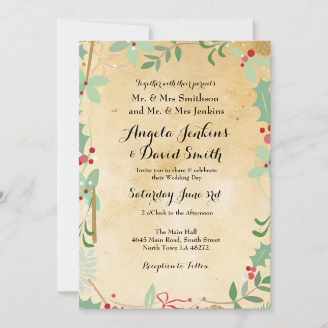 Winter Wedding Holly Paper Holiday Party Invite | Zazzle