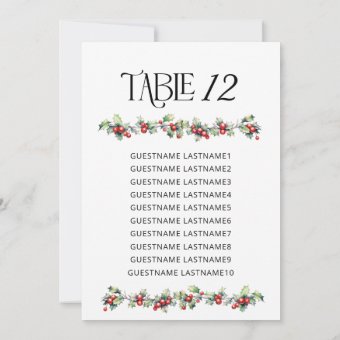 Winter Wedding Holly Table Number Seating Chart | Zazzle