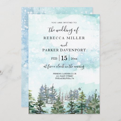 Winter wedding pine trees snowy invitation | Zazzle
