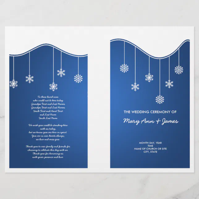 Winter Wedding Program Snowflake Decoration Blue | Zazzle
