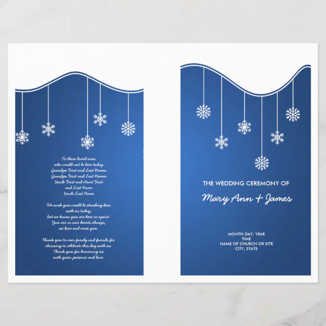 Winter Wedding Program Snowflake Decoration Blue | Zazzle