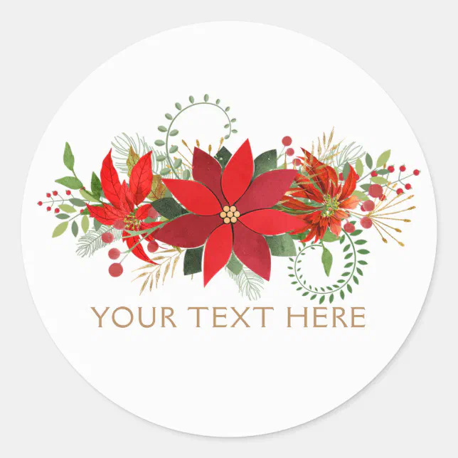 Winter Wedding Red White Poinsettia Holiday Favor Classic Round Sticker ...