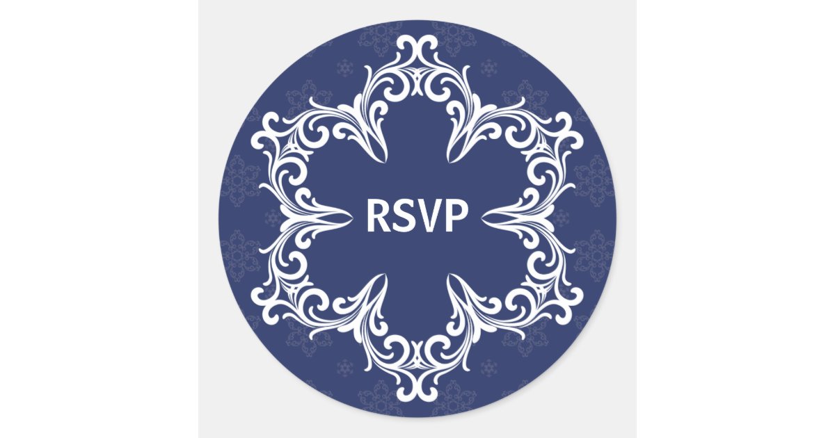 Winter Wedding RSVP Sticker in Navy | Zazzle