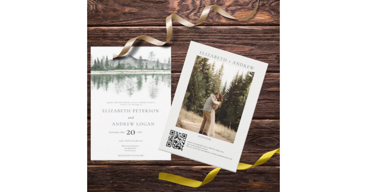 Winter Wedding | Rustic Mountains | QR Code Invitation | Zazzle