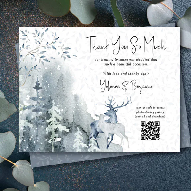 Winter Wedding Snow Forest and Deer Thank You Card | Zazzle