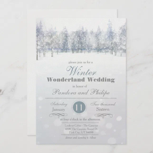 Winter Wedding Snow Tree Invitation | Zazzle