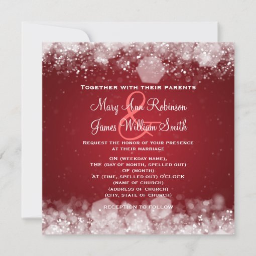 Winter Wedding Sparkling Night Red Invitation | Zazzle