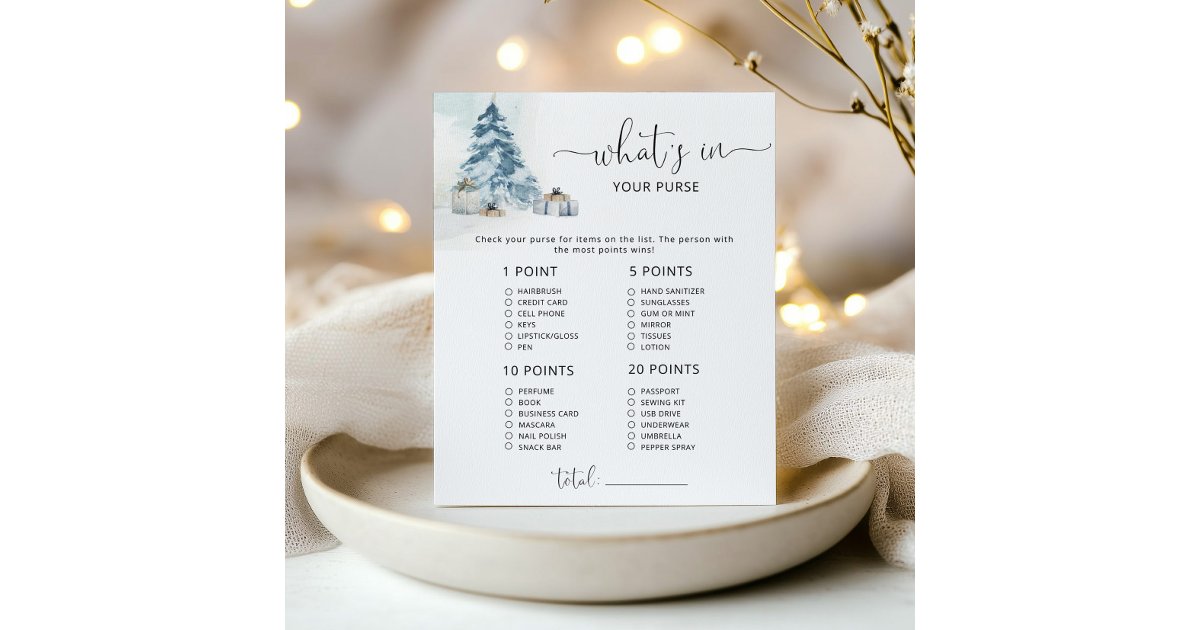Winter What's in your purse baby shower game | Zazzle