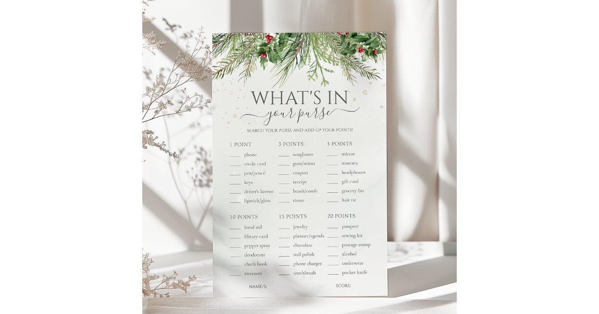 Winter What's In Your Purse Bridal Shower Game | Zazzle