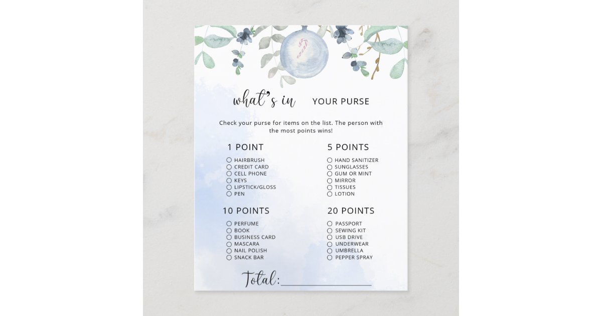 Winter What's in your purse game | Zazzle