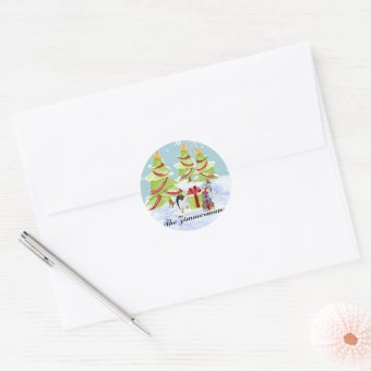 Winter Whimsy Cute Polar Bear Babies in Snow Star Classic Round Sticker ...