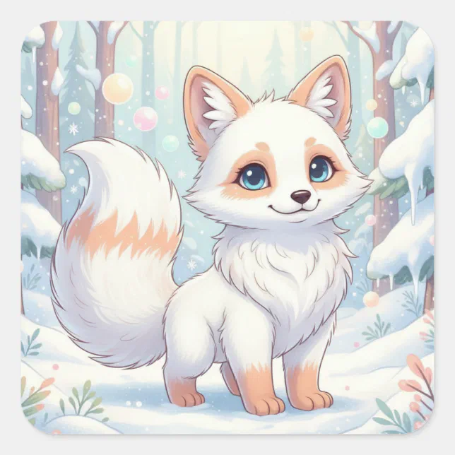 Winter Whispers of the Little Fox Square Sticker | Zazzle