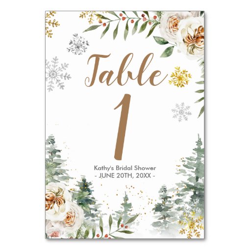 Winter White Floral Bridal Shower Table Number | Zazzle