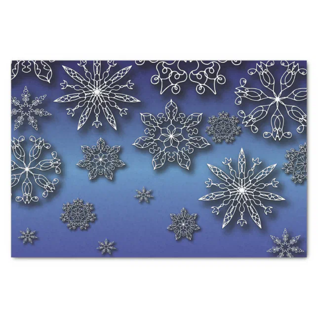 Winter White Papercut Snowflakes On Blue Tissue Paper | Zazzle