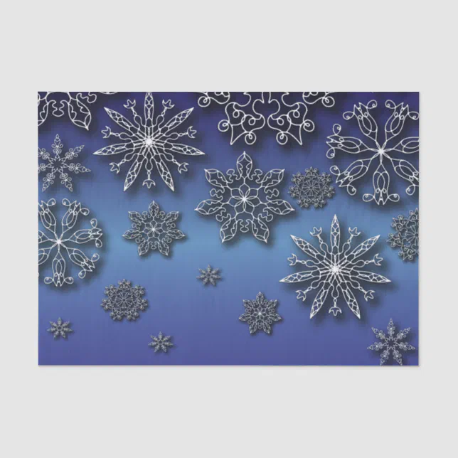 Winter White Papercut Snowflakes On Blue Tissue Paper | Zazzle