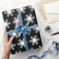 Winter White Snowflake Christmas Holiday Black Wrapping Paper | Zazzle