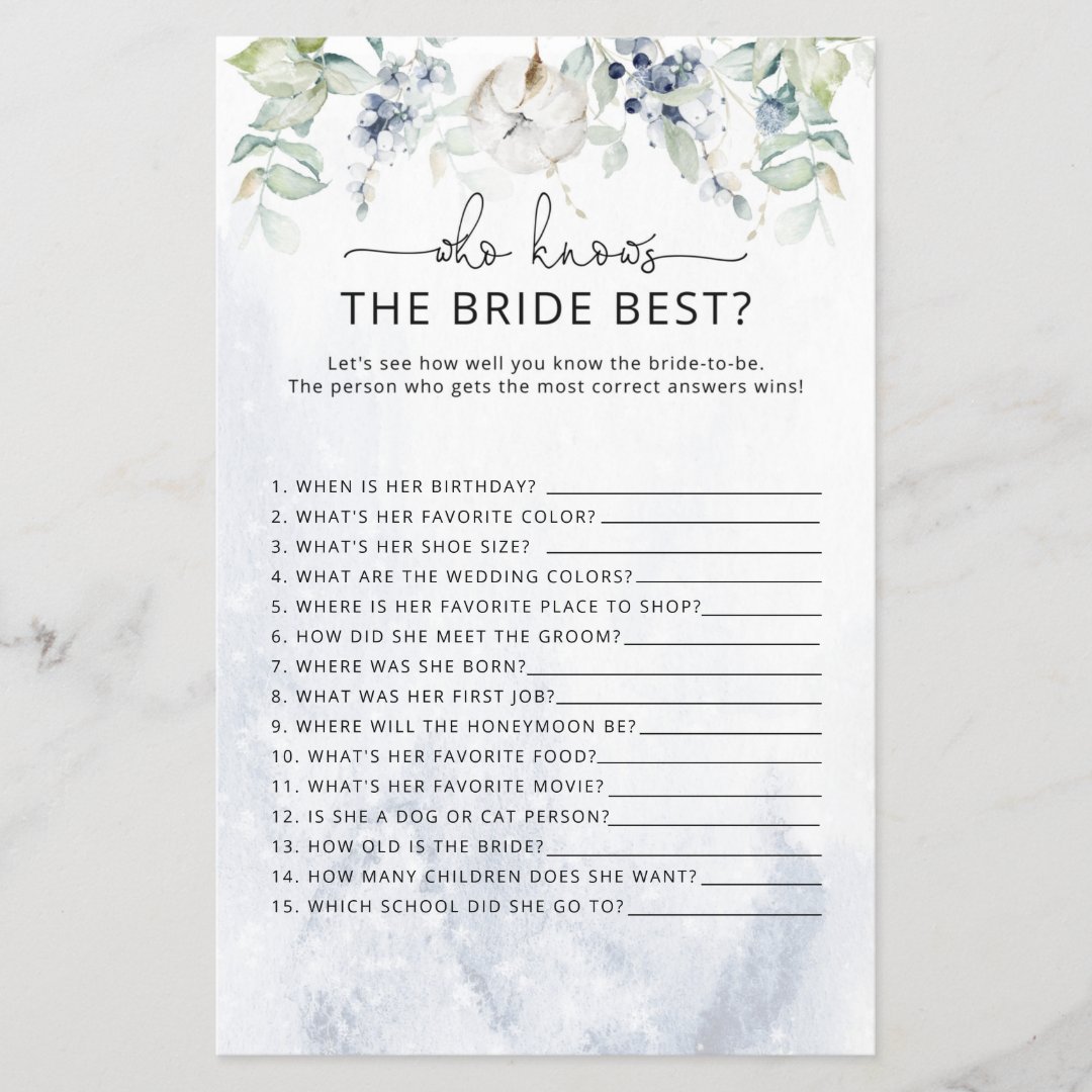 Winter Who knows the bride best game | Zazzle
