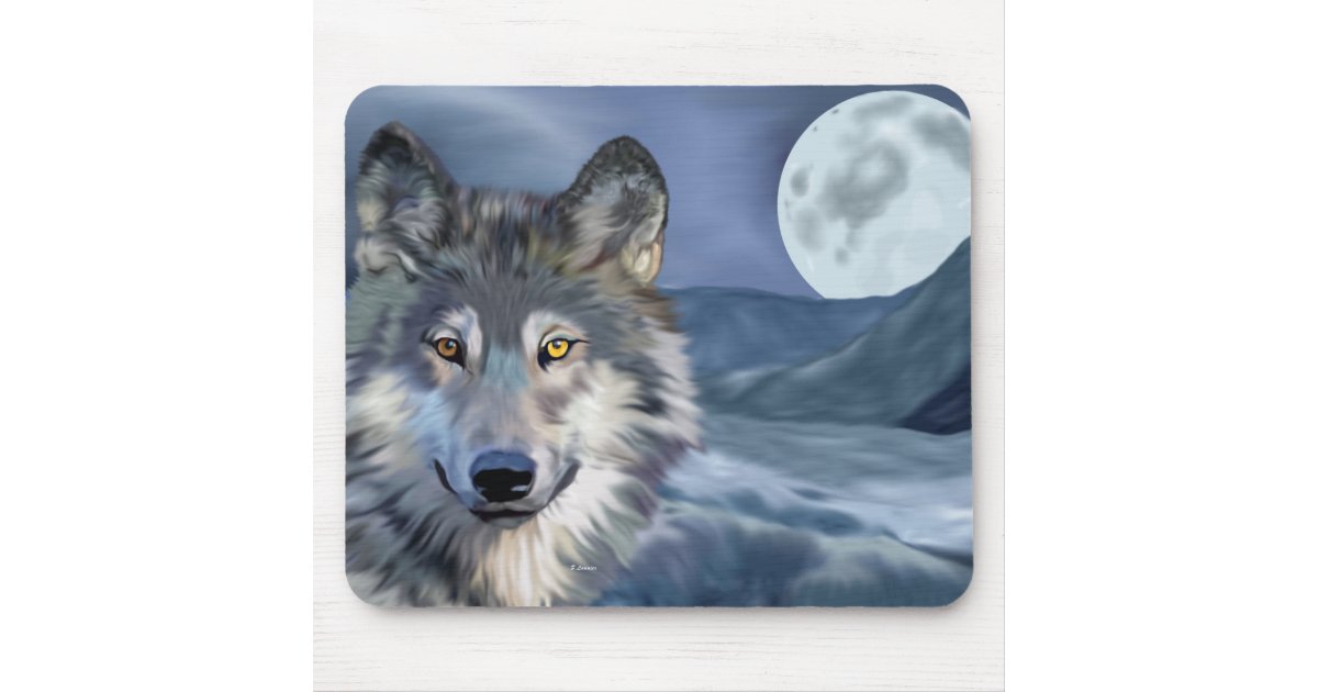 Winter Wolf Full Moon Mouse Pad | Zazzle