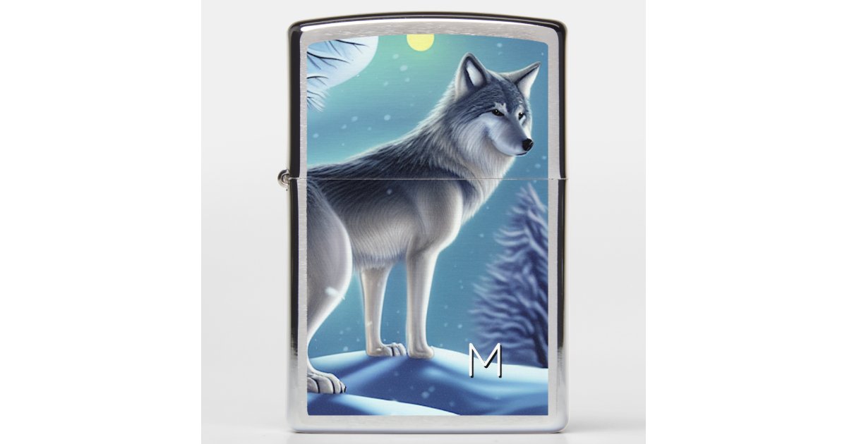 Winter Wolf Monogrammed Zippo Lighter | Zazzle