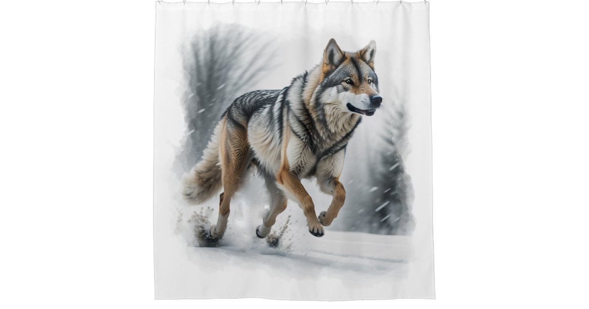 Winter Wolf Run Shower Curtain | Zazzle
