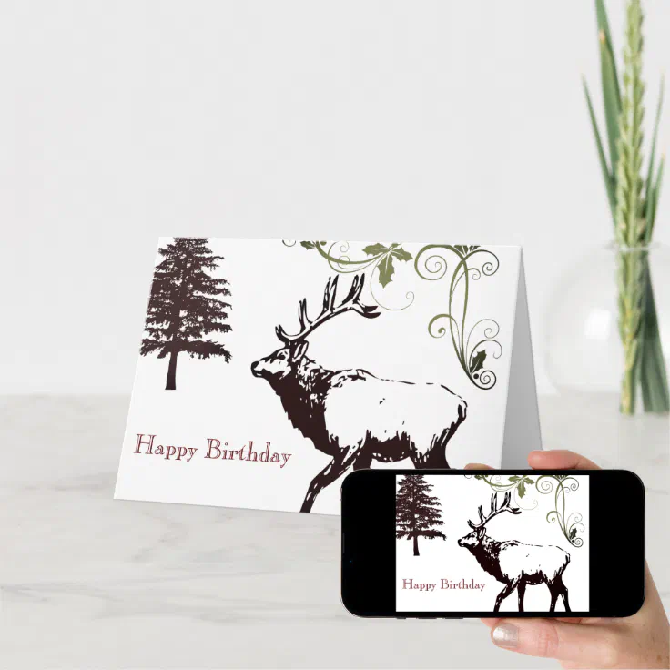Winter Wonder Land Wild Elk Happy Birthday Card | Zazzle