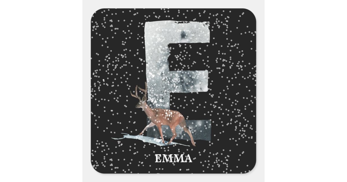 Winter Wonderland Alphabet E Monogram | Reindeer Square Sticker | Zazzle