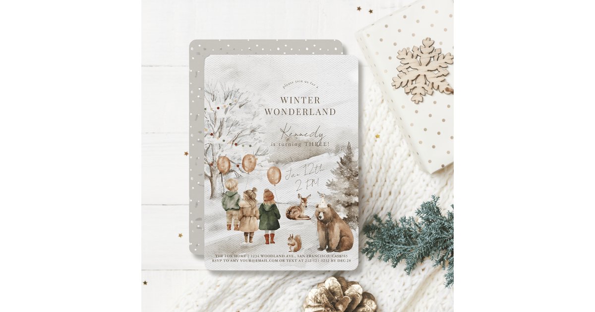 Winter Wonderland Animals & Kids Birthday Invitation | Zazzle