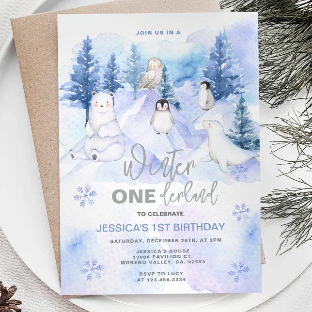 Winter Wonderland Arctic Animals Birthday Invitation | Zazzle