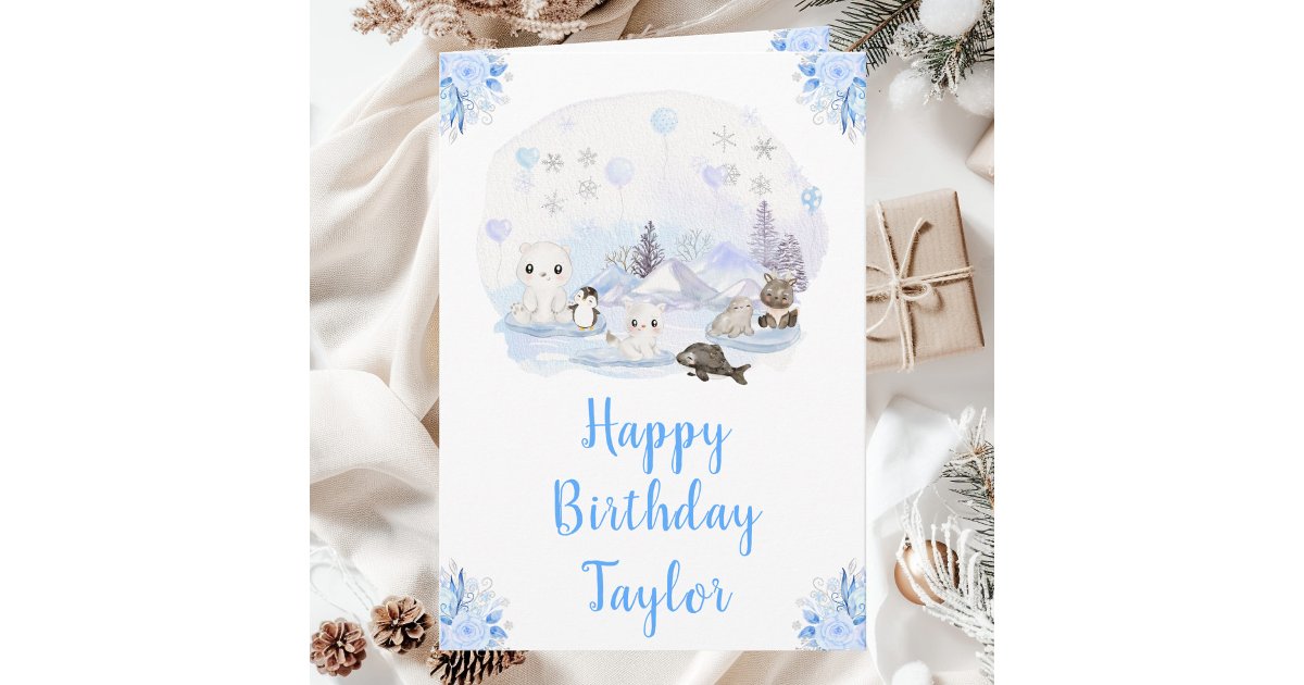 Winter Wonderland Arctic Animals Happy Birthday Card | Zazzle