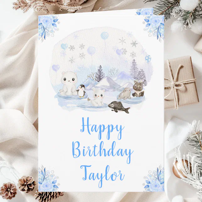 Winter Wonderland Arctic Animals Happy Birthday Card | Zazzle