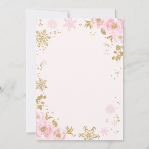 Winter Wonderland Birthday Gold Pink Snowflake Invitation | Zazzle