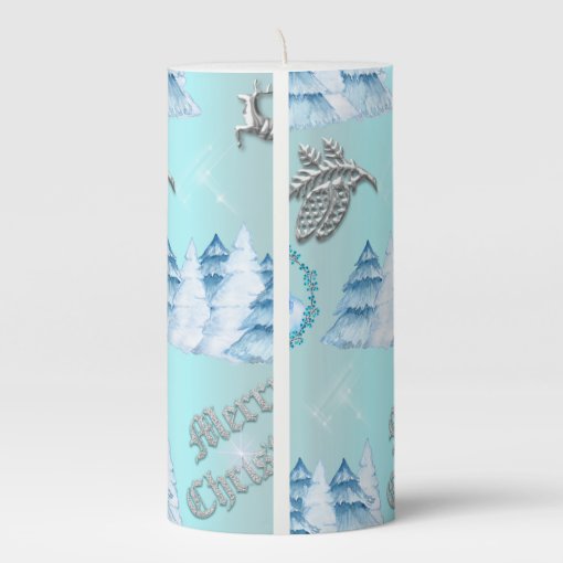 Winter Wonderland Blue Christmas Pillar Candle | Zazzle