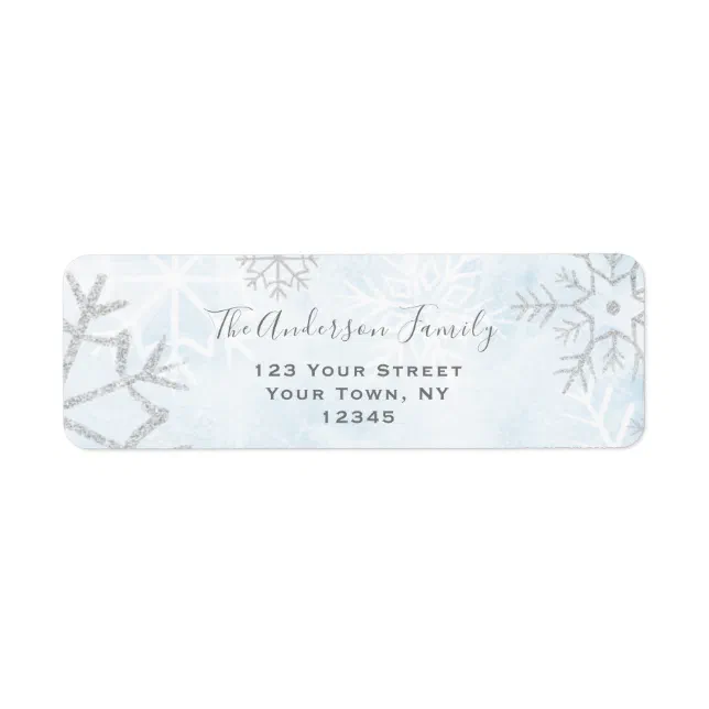 Winter Wonderland Blue Silver Snow Label | Zazzle
