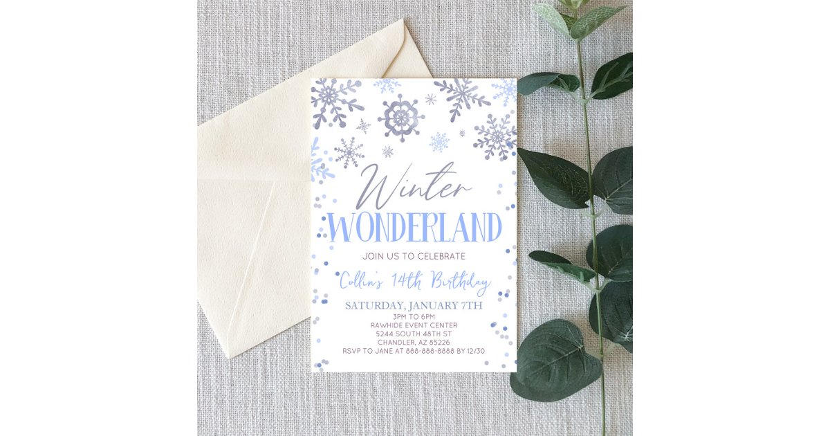 Winter Wonderland Blue Snowflake Birthday Party Invitation | Zazzle