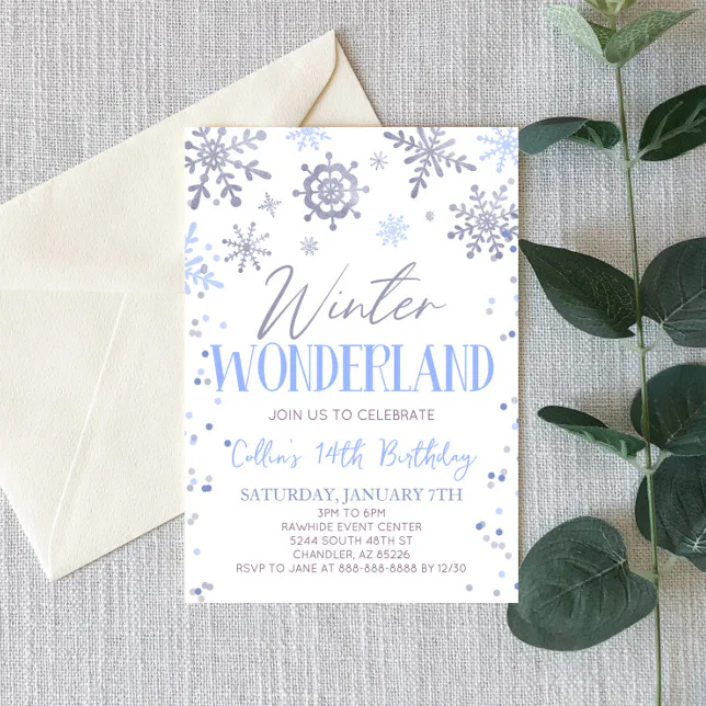 Winter Wonderland Blue Snowflake Birthday Party Invitation | Zazzle