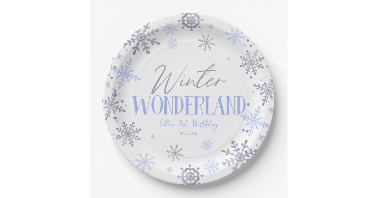 Winter Wonderland Blue Snowflake Birthday Party Paper Plates | Zazzle