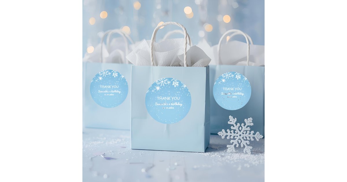 Winter Wonderland Blue Snowflake Thank You Classic Round Sticker | Zazzle