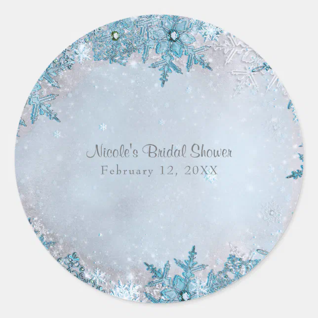 Winter Wonderland Blue Snowflakes Elegant Custom Classic Round Sticker ...