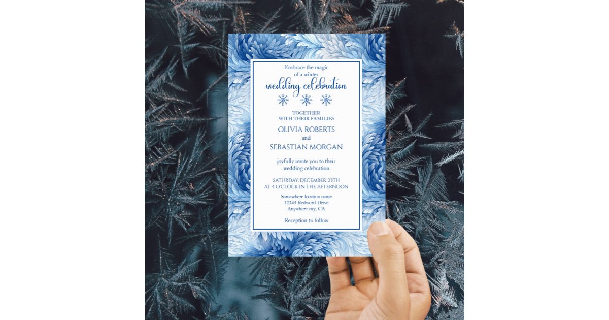 Winter Wonderland Blue Snowflakes Wedding Invitation | Zazzle